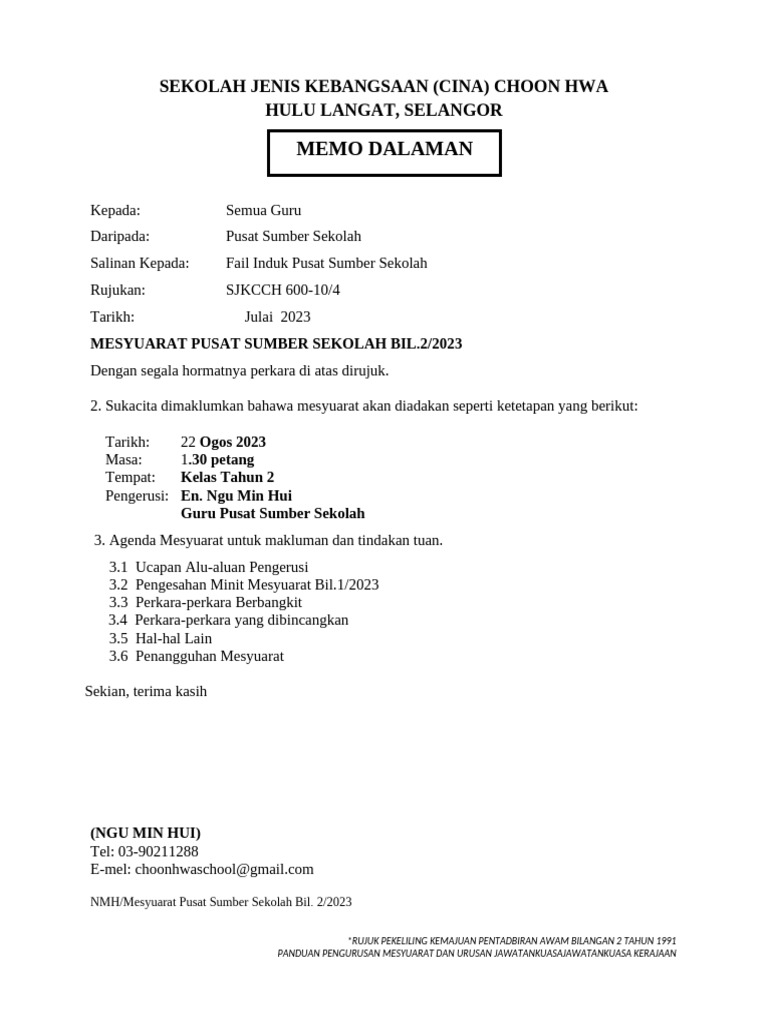 Format Memo Dalaman PSS-2-2023 | PDF