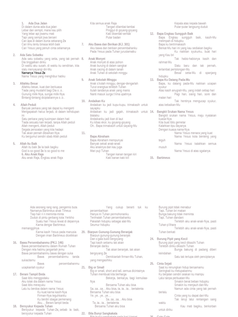 Anak Sekolah Minggu Lagu Lagu | PDF