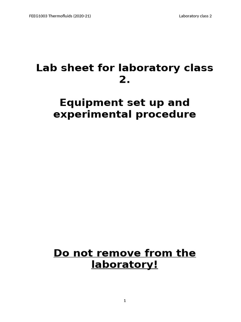 FEEG1003 Thermofluids Lab Class 2 - Instruction Sheet LAB | PDF