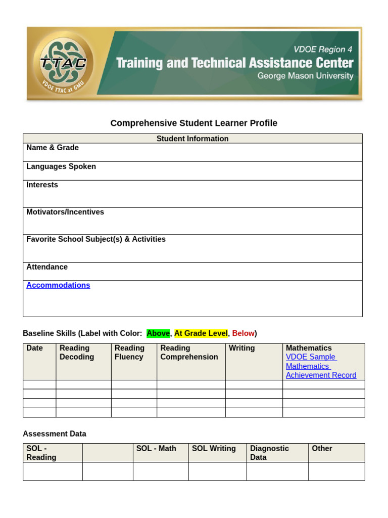 Student Comprehensive Profile Template | PDF