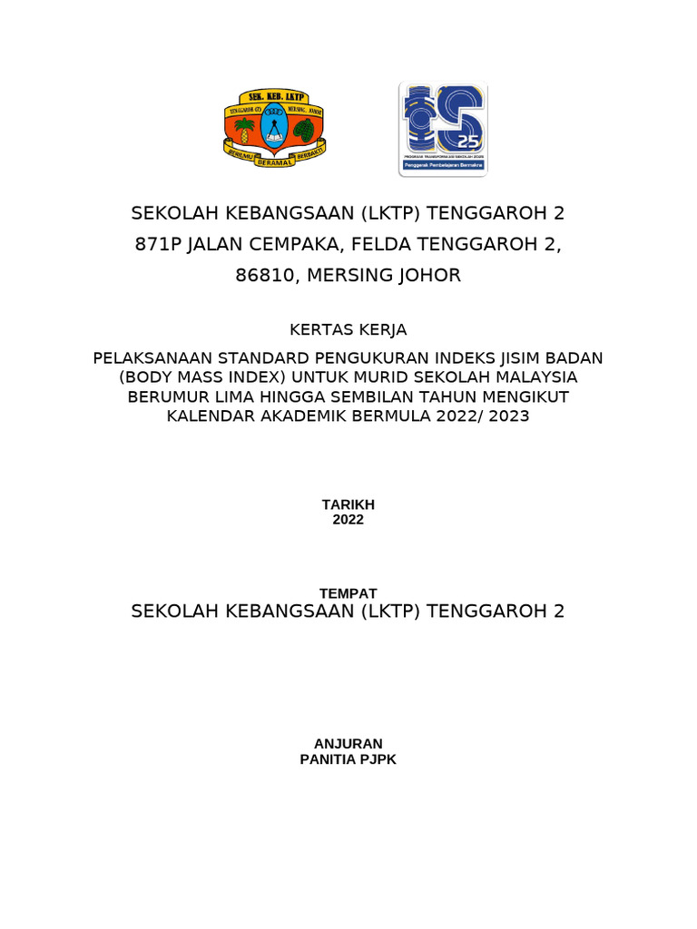 SK Felda Tenggaroh 2 Pelaksanaan Standard Pengukuran Indeks Jisim | PDF