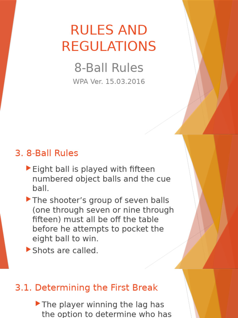 8-Ball Pool Rules and Regulations | PDF | Indoor Sports | Games Of ...