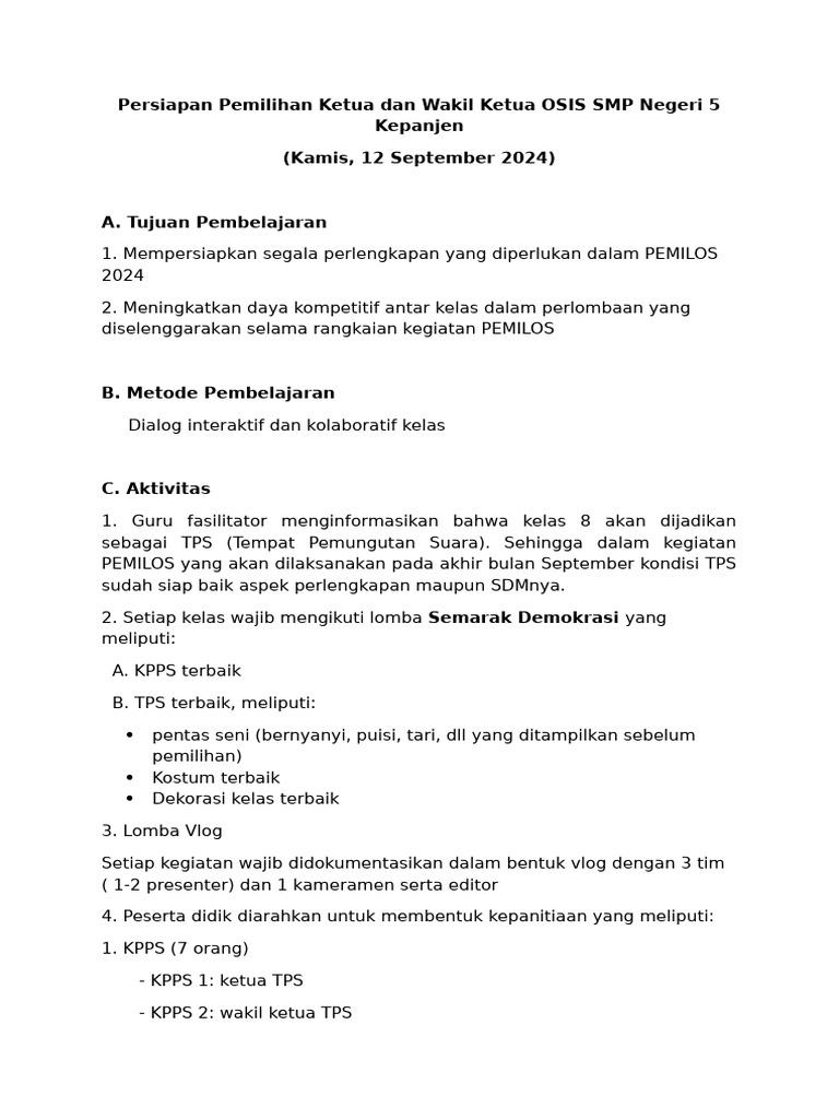 Persiapan PEMILOS SMP | PDF