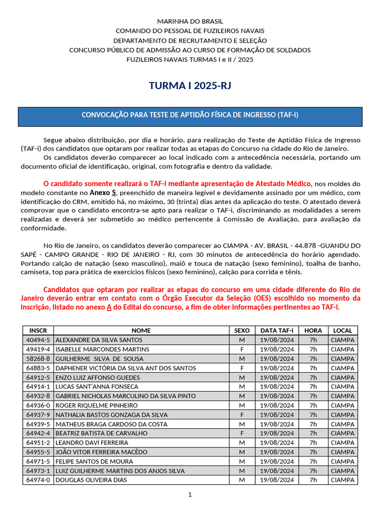 Convocacao Do TAF-i | PDF