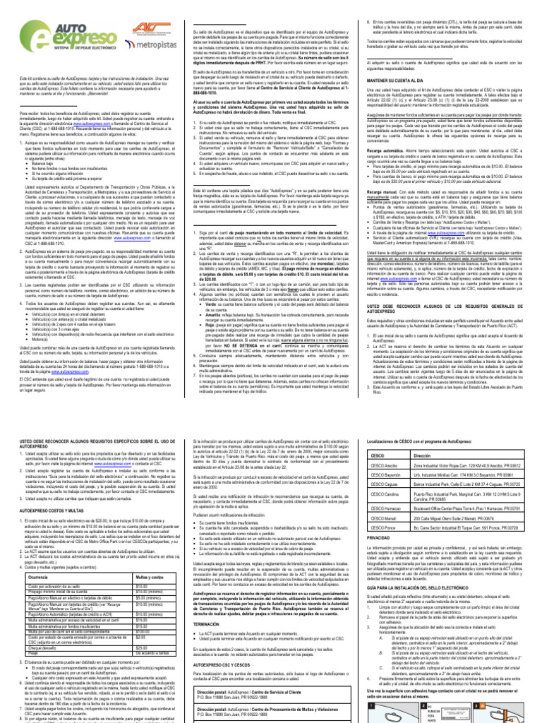 Folleto de Infromación de AutoExpreso | PDF