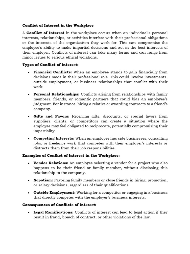 Conflict of Interest in the Workplace | PDF