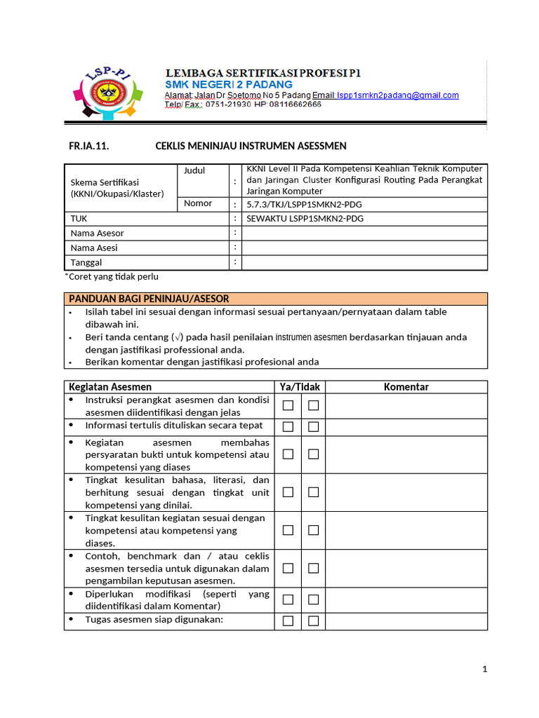FR - IA.11 Ceklis Meninjau Instrumen Asesmen V | PDF