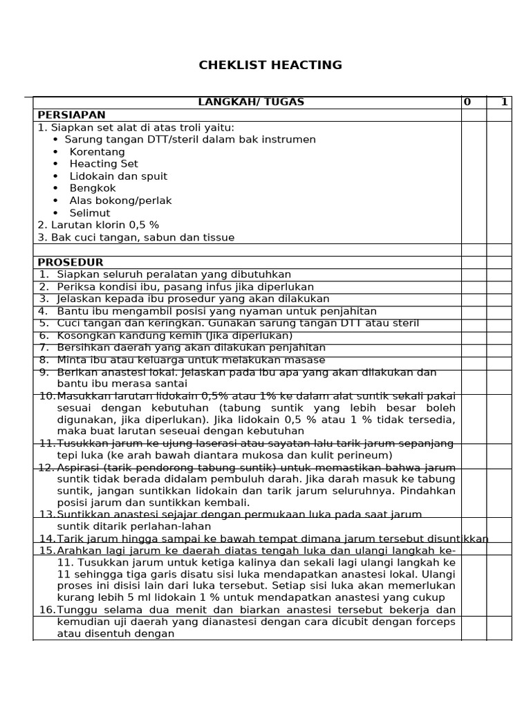 Cheklist Heacting | PDF