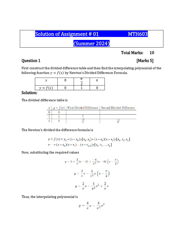 Summer 2024 Mth603 1 Sol | PDF