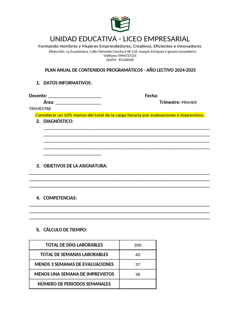 Contenidos Programaticos Año Lectivo 2024-2025 | PDF