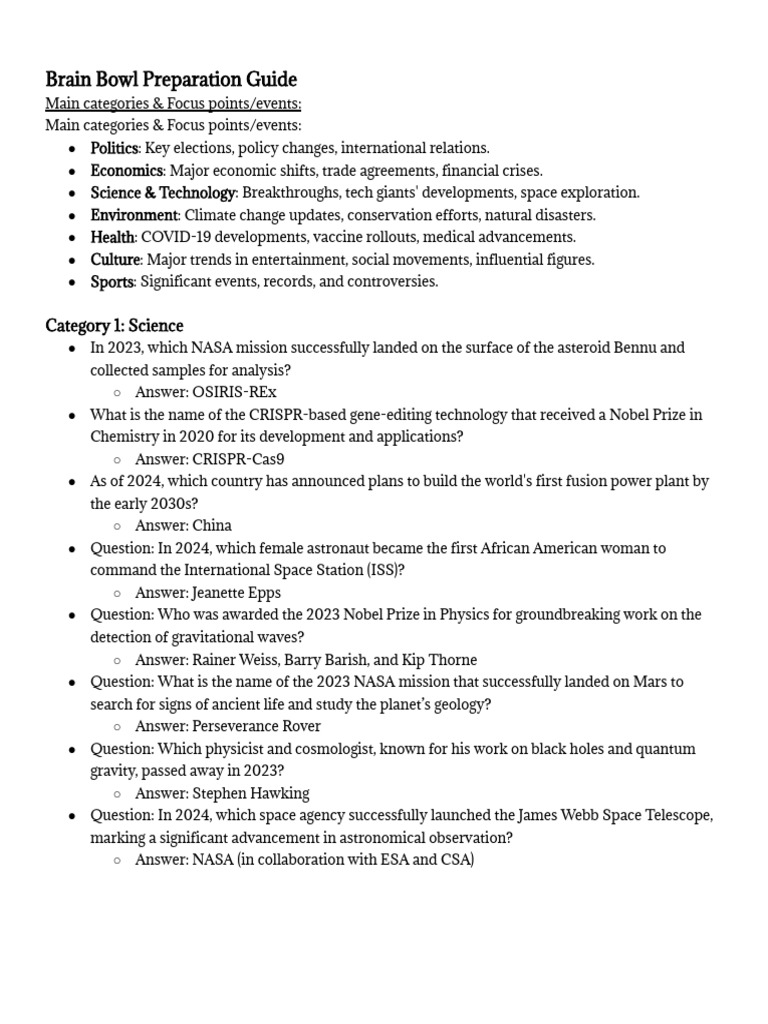 Brain Bowl Preperation | PDF