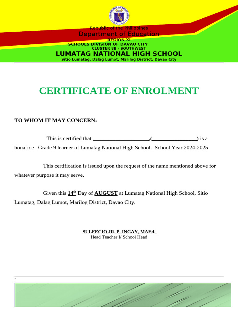 Certificate of Enrolment | PDF