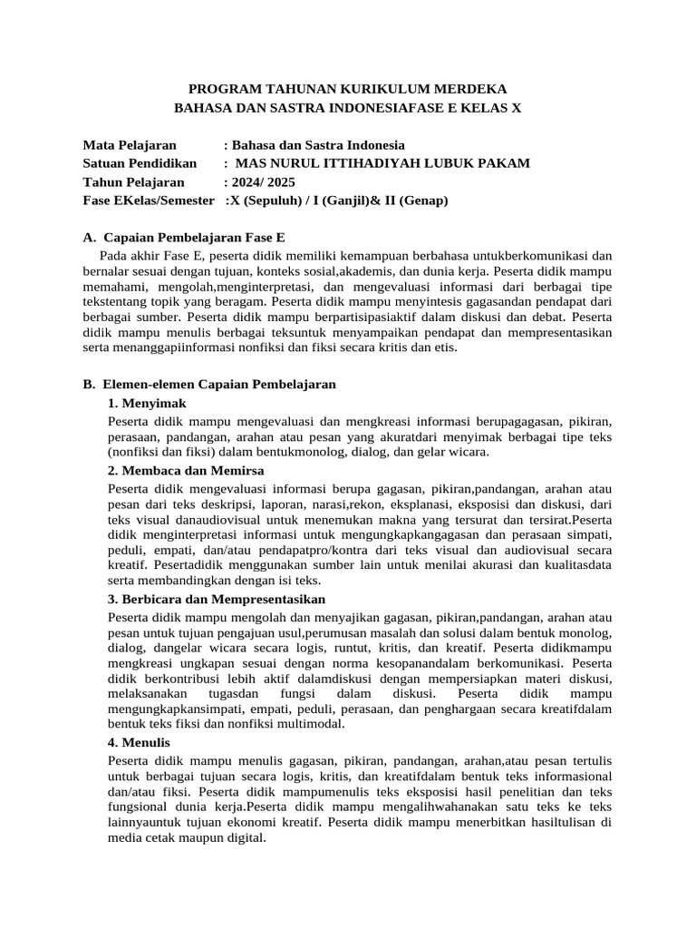 PROTA Fase E - Bahasa Indonesia | PDF