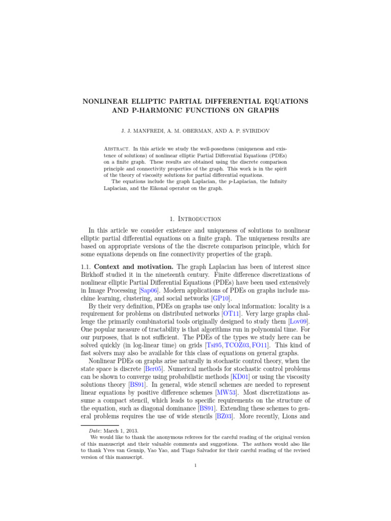 Nonlinear Elliptic Partial Differential Equations and P-Harmonic Functions On Graphs | PDF ...