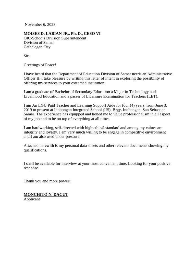 Letter of Intent | PDF