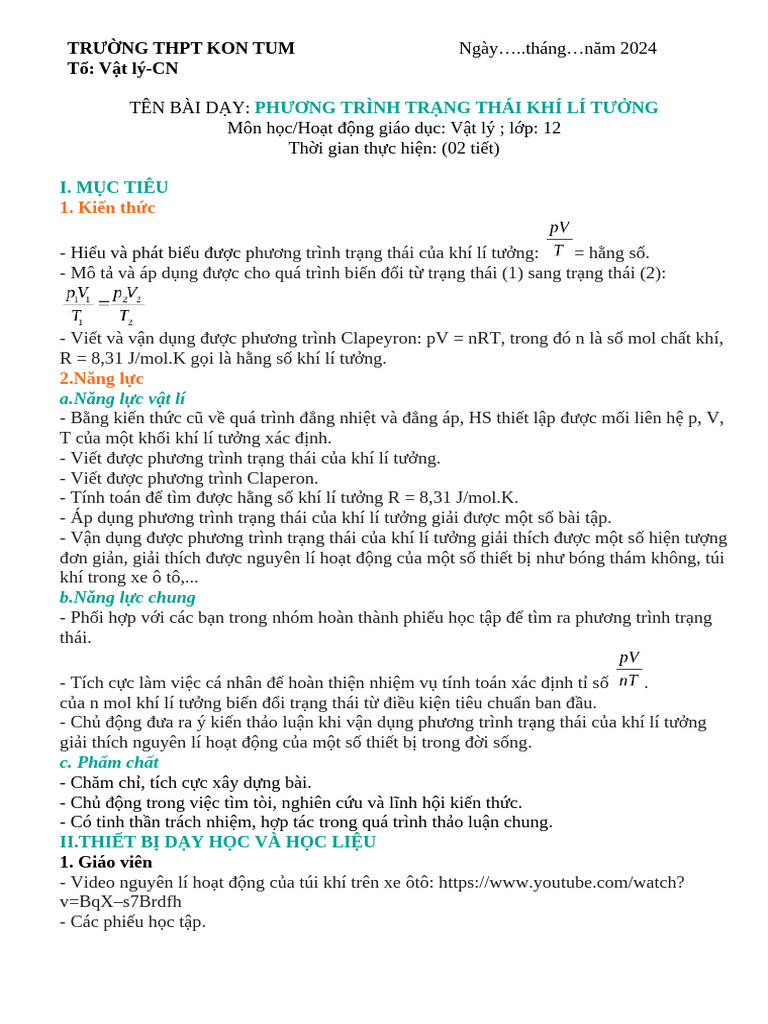 Bài 11. Phương Trình TR NG Thái KLT | PDF