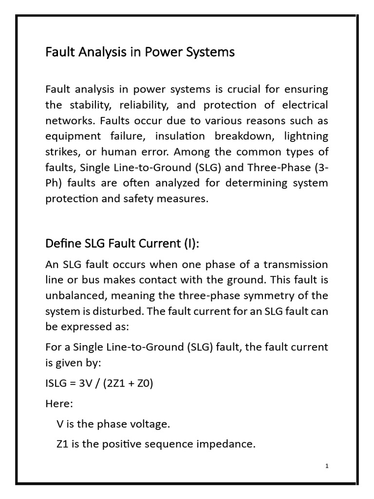Fault Analysis Calculation in Power Systems | PDF