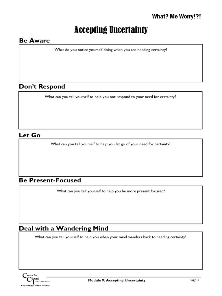 Accepting Uncertainity Worksheet | PDF