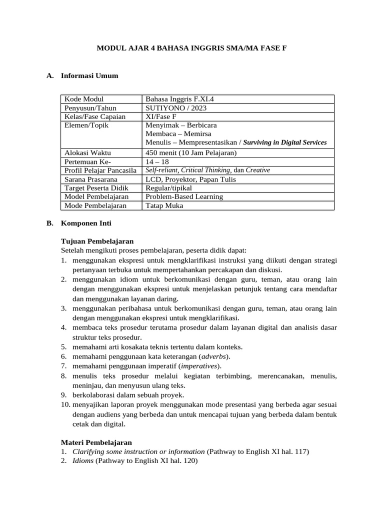 UNIT 4 - MODUL AJAR Pathway To English SMA GRADE XI | PDF