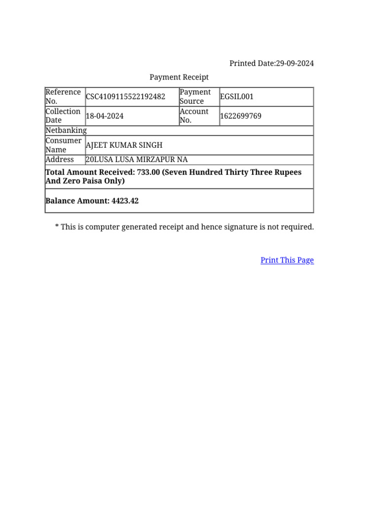 Payment Receipt | PDF