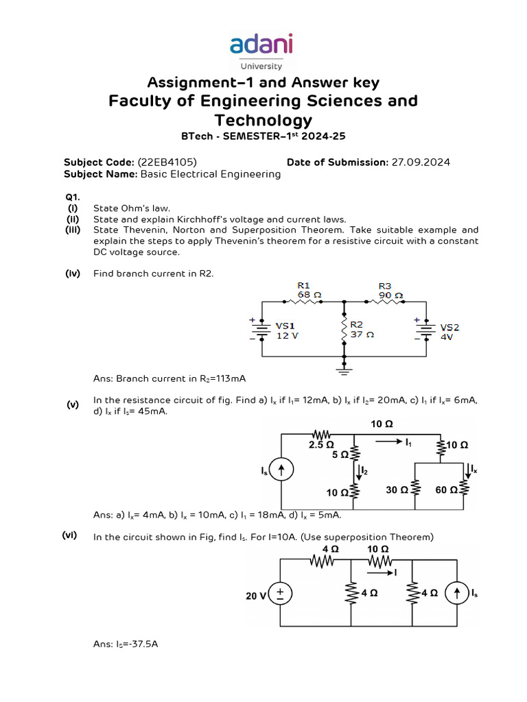 BEE Assignment FEST1 | PDF