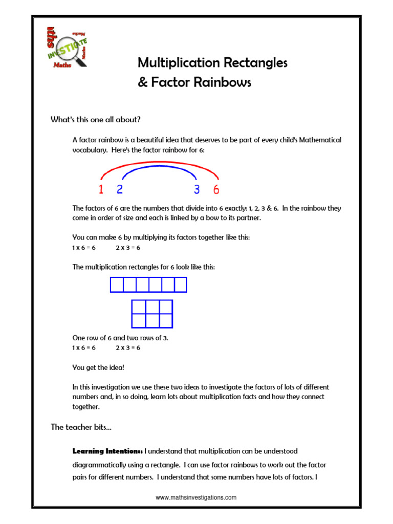 Multiplication Rectangles and Factor Rainbows | PDF