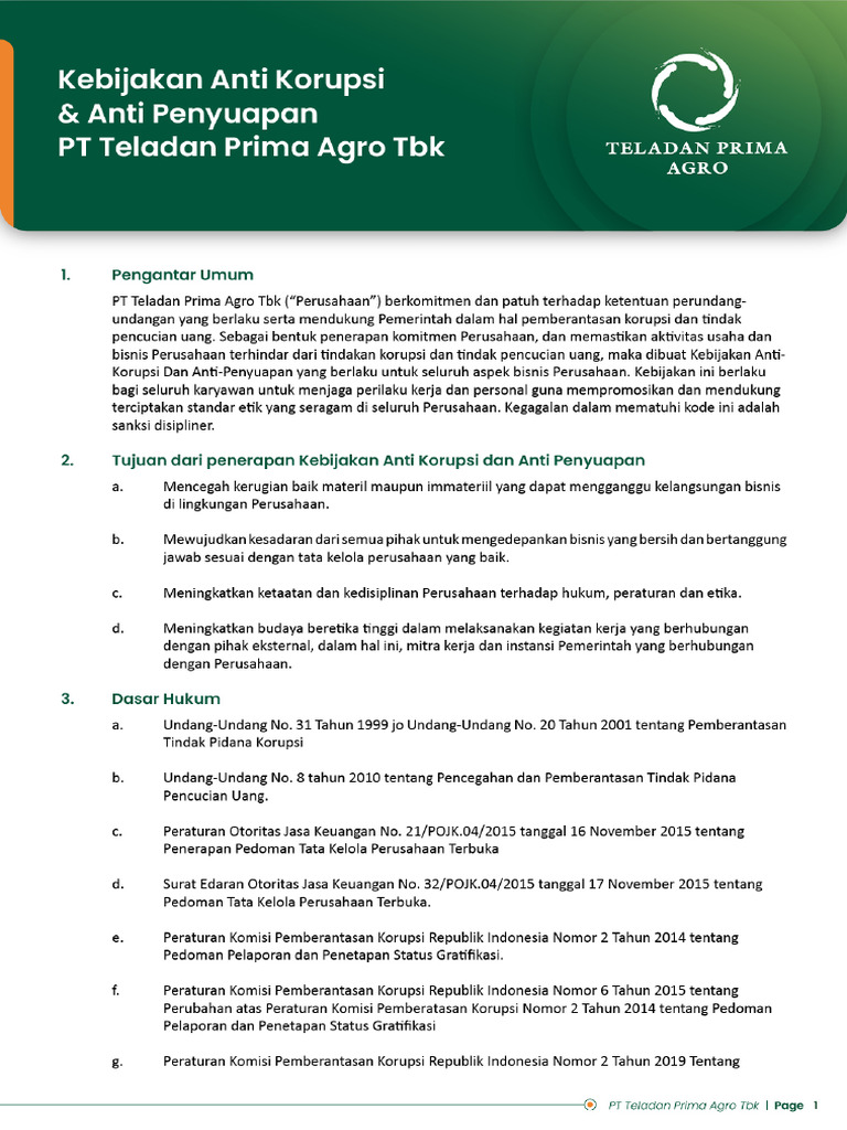 TPA GCG Kebijakan Anti Korupsi Anti Penyuapan - 150222 | PDF
