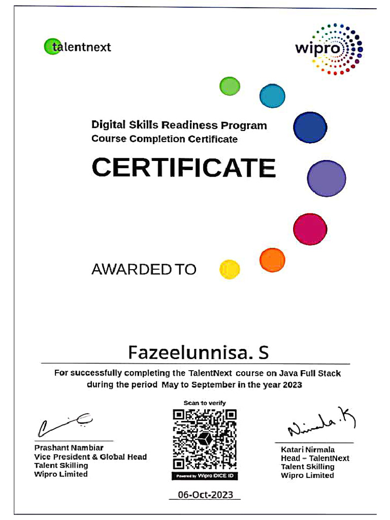 Wipro Certificate | PDF