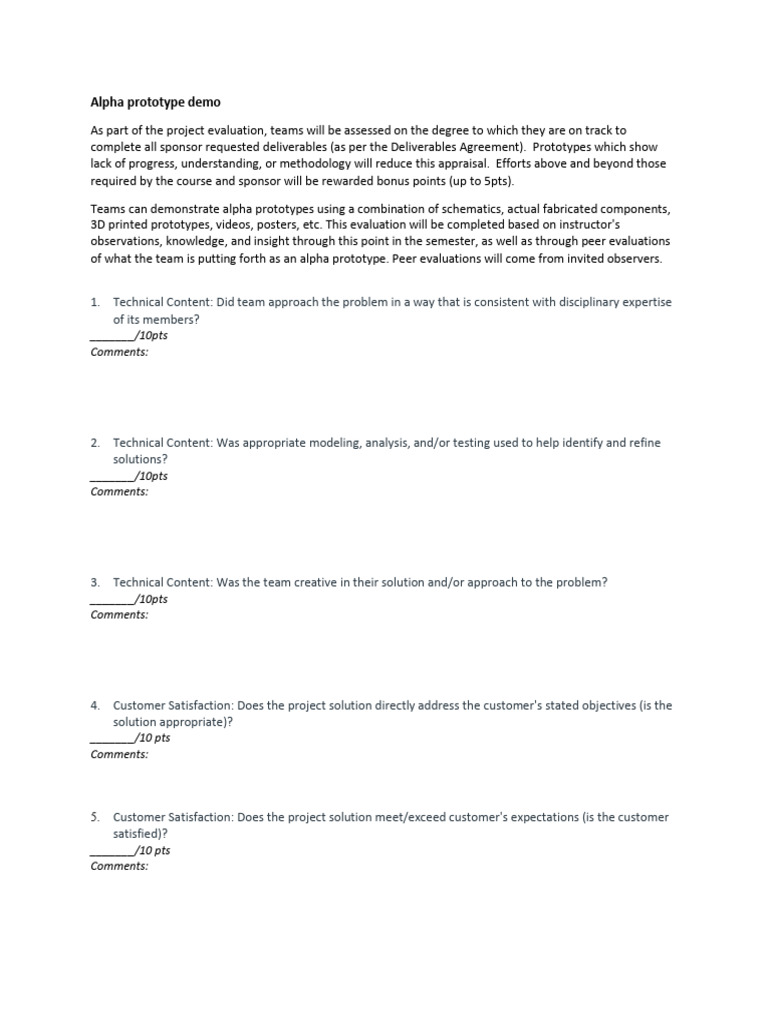 Prototype Evaluation Rubric | PDF