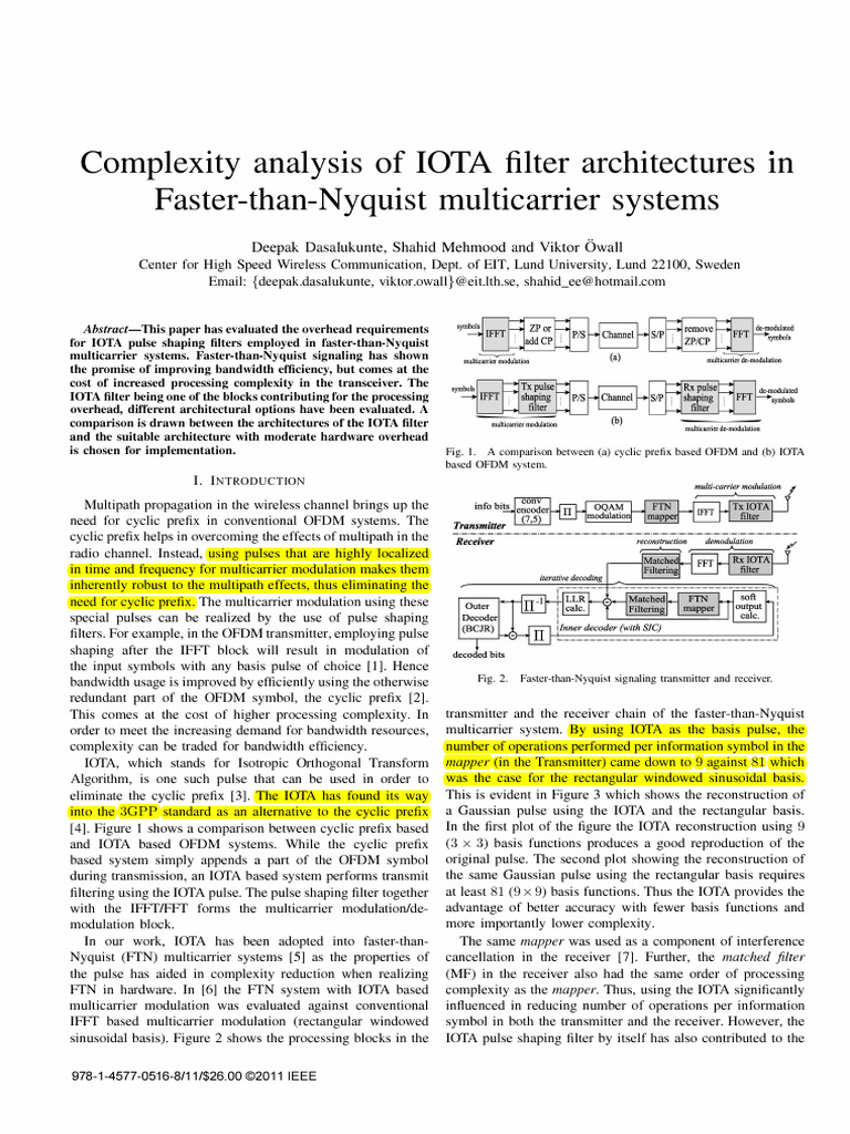 FTN系统中的IOTA滤波复杂度分析 | PDF