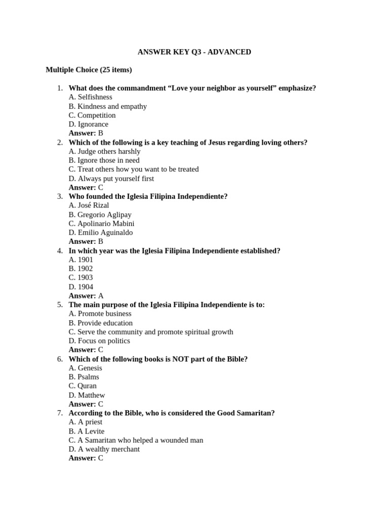 Answer Key Q3 - MC | PDF