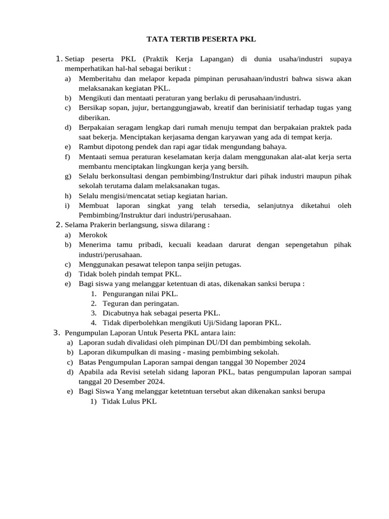 Tata Tertib Peserta PKL | PDF