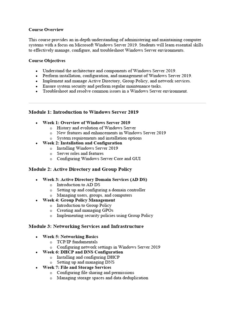 Course Overview-2019 Systems Administration and Maintenance | PDF