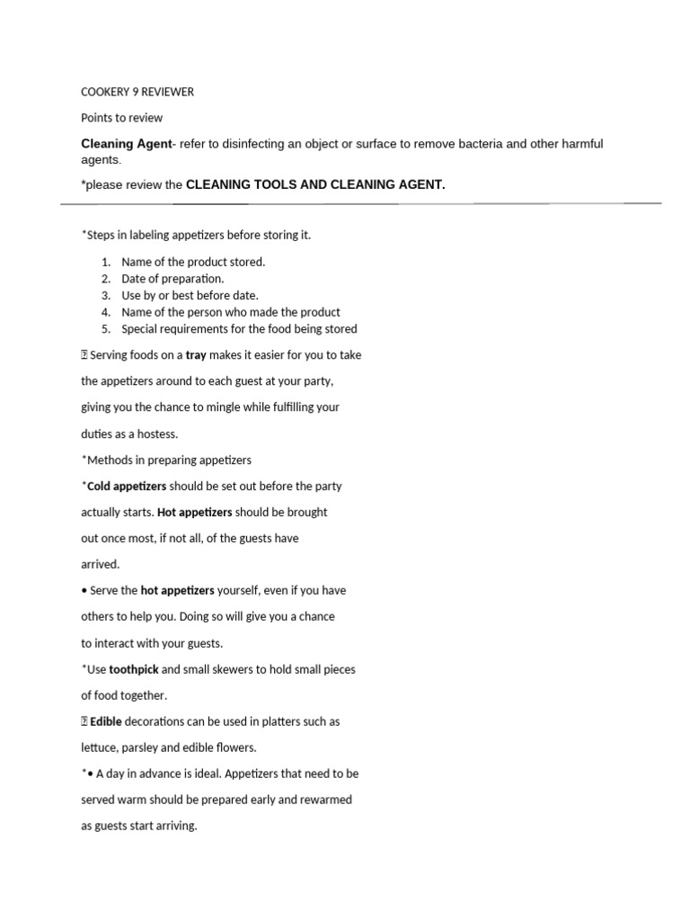 Cookery 9 Reviewer | PDF