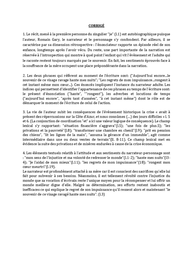 CORRIGÉ Étude de Texte - 3e | PDF