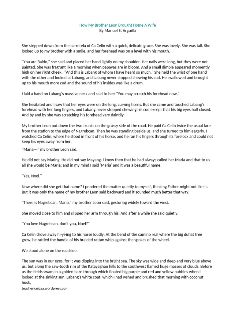 How My Brother Leon Brought Home A Wife | PDF