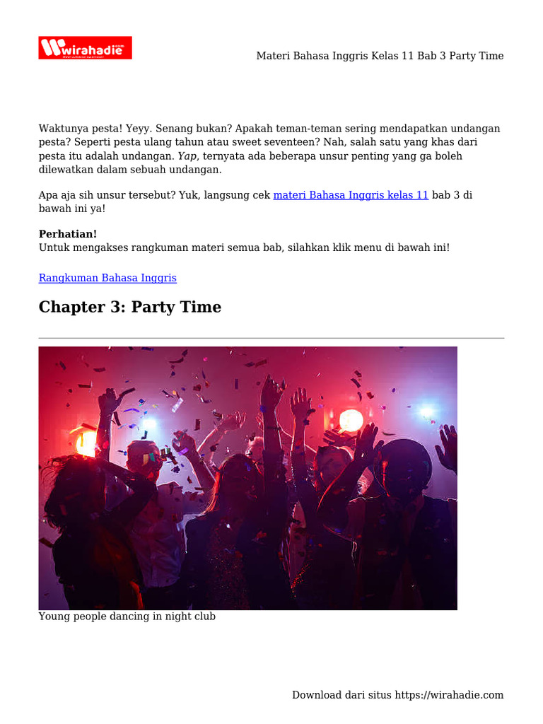 Materi Bahasa Inggris Kelas 11 Bab 3 Party Time | PDF