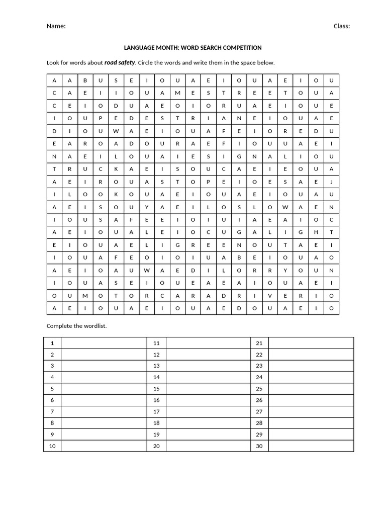 Wordsearch - Road Safety | PDF