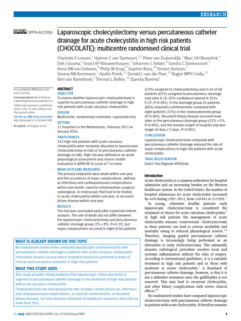 CHOCOLATE Trial - Laparoscopic Cholecystectomy versus Percutaneous ...