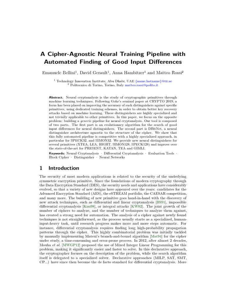A Cipher-Agnostic Neural Training Pipeline With Automated Finding of Good Input Differences ...