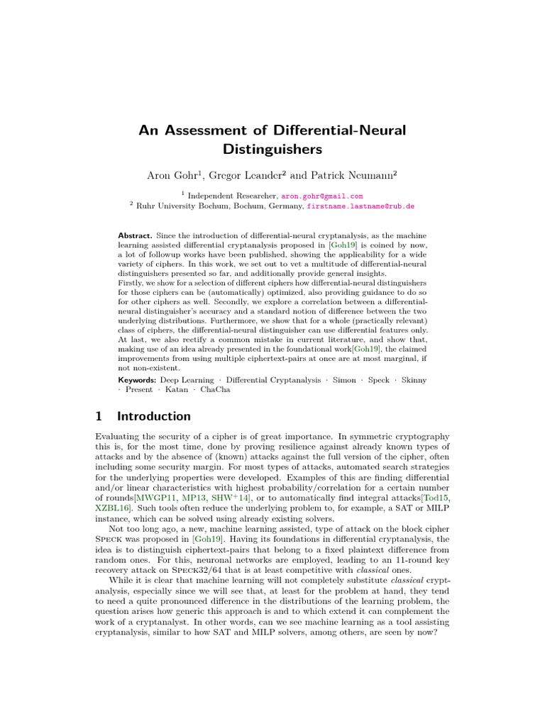 An Assessment of Differential-Neural Distinguishers | PDF | Cryptanalysis | Cyberwarfare