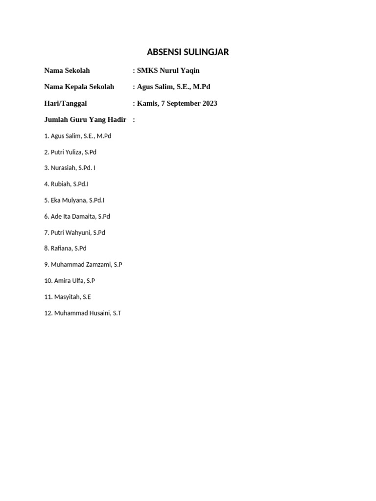 Absensi Sulingjar 2023 | PDF