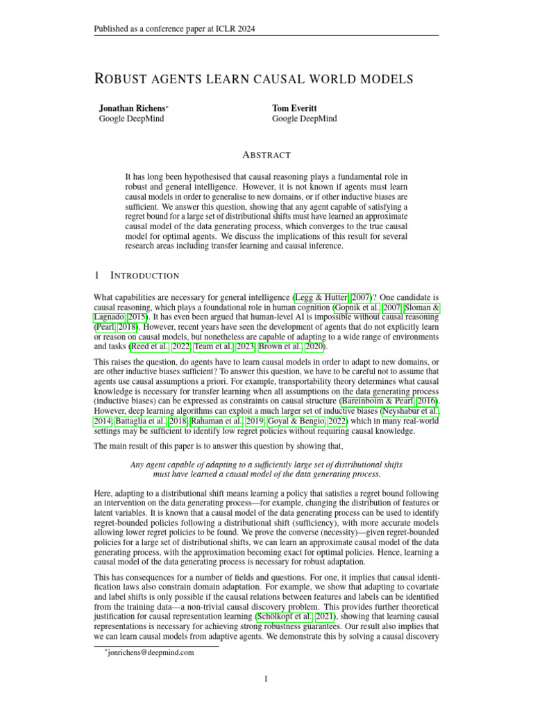 Obust Agents Learn Causal World Models: Jonathan Richens Tom Everitt | PDF