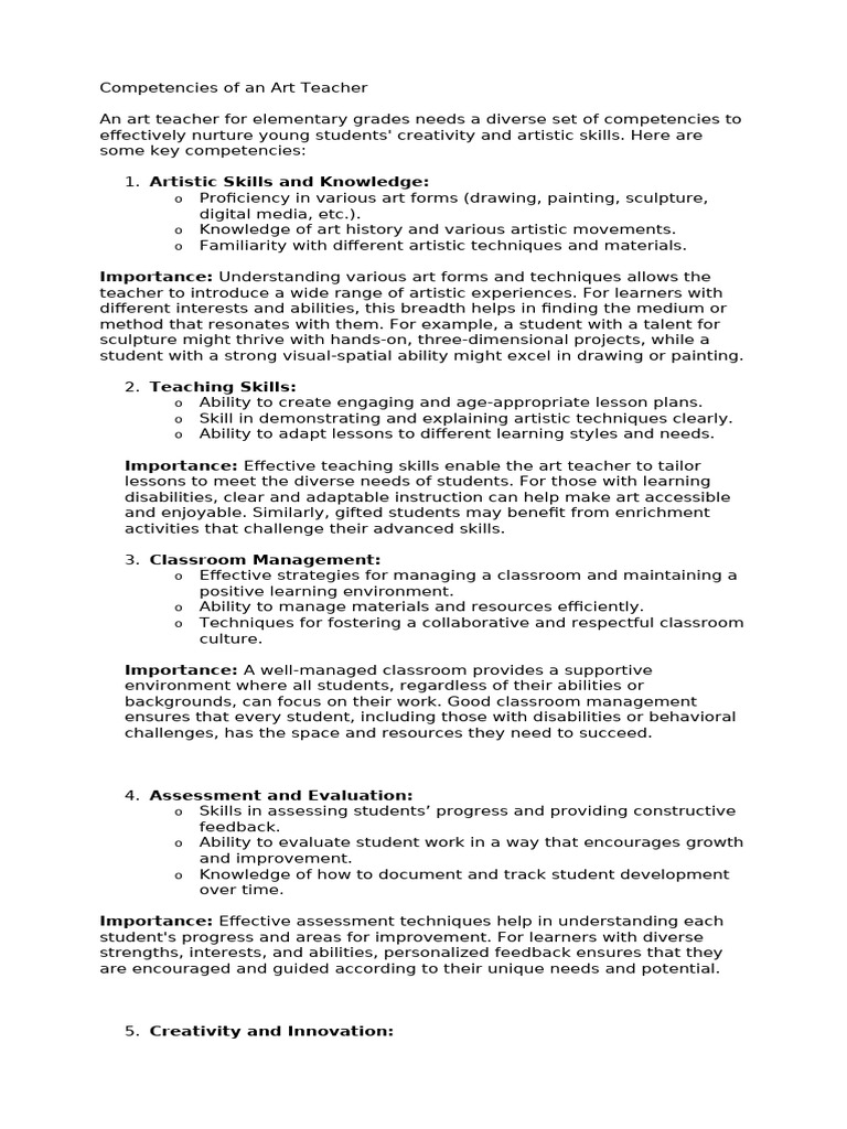 Competencies of An Art Teacher | PDF