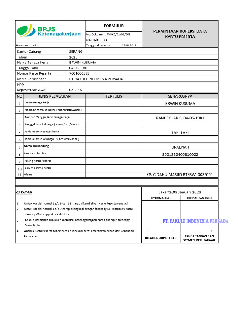 Erwin FORM KOREKSI | PDF