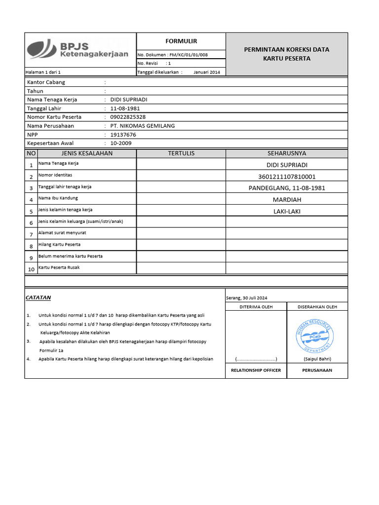 Didi FOrm Koreksi | PDF