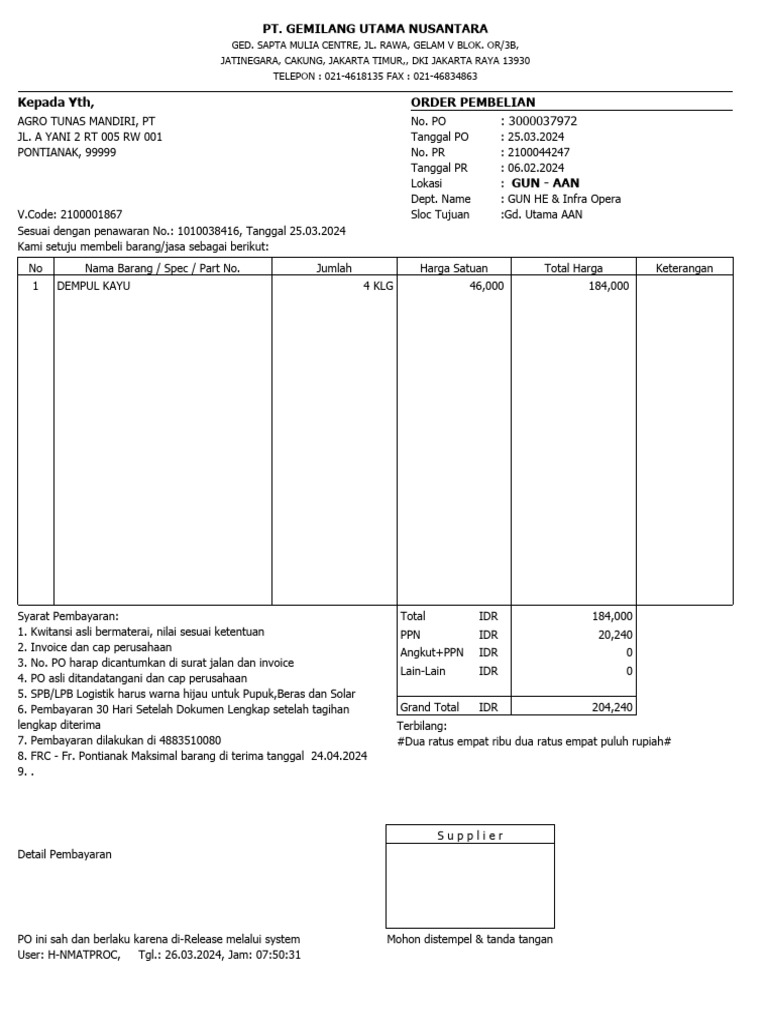Pt. Gemilang Utama Nusantara | PDF