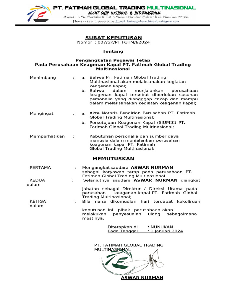 Surat Pengangkatan Sebagai Tenaga Ahli-2024 | PDF