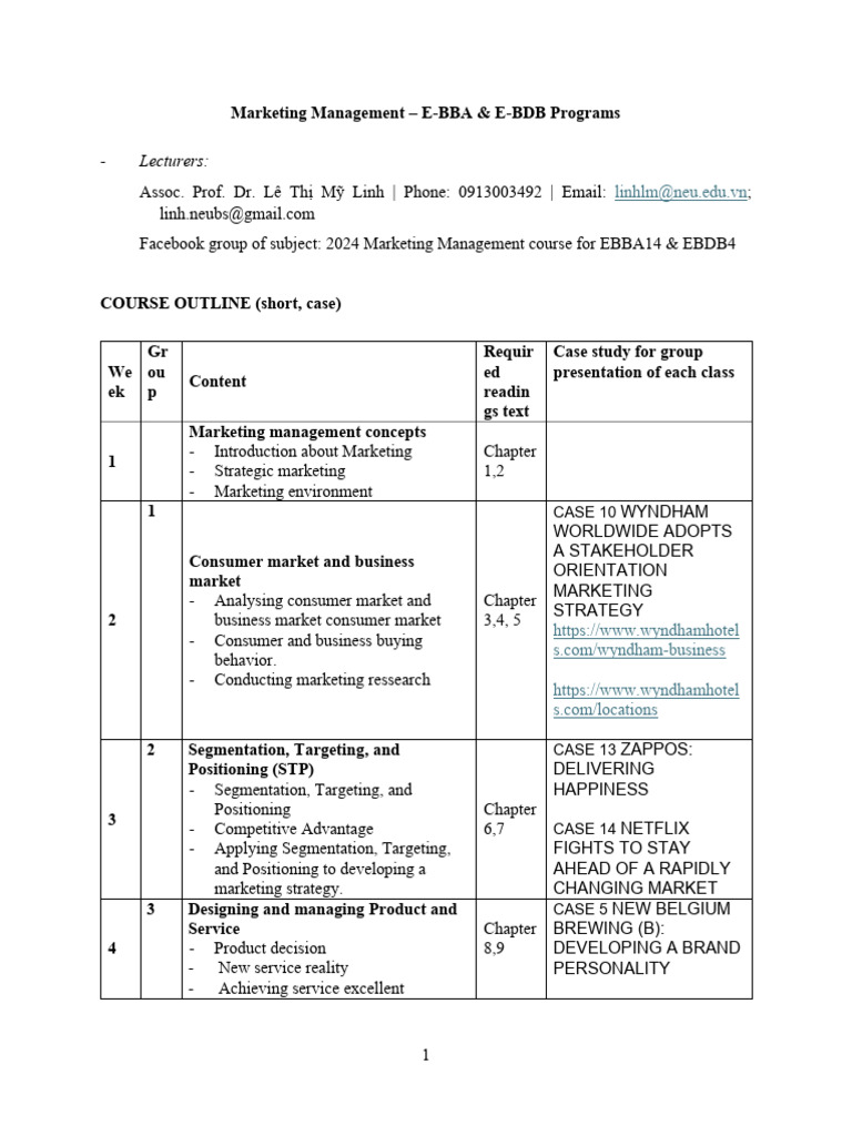 COURSE OUTLINE Case Study 9 Group | PDF | Marketing | Brand