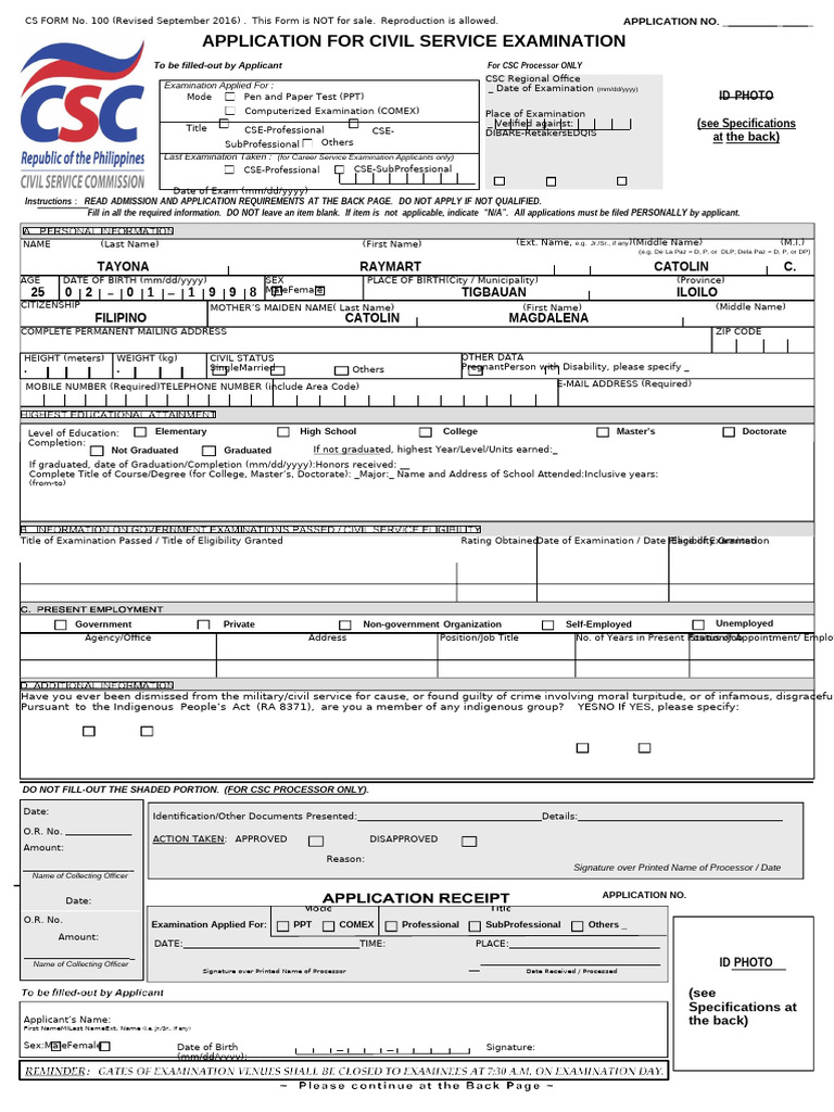Cs Form 100 | PDF